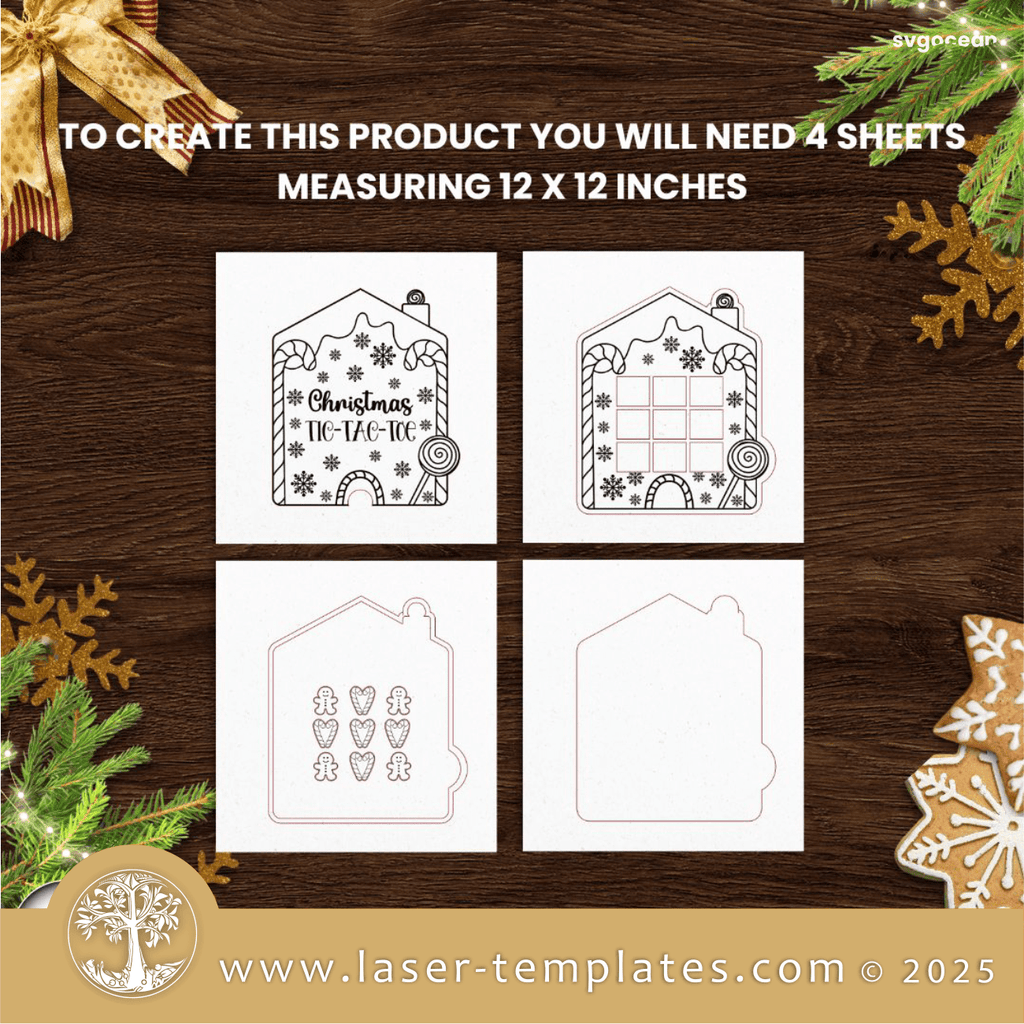 Christmas Gingerbread House Tic Tac Toe Game – Laser Ready Templates