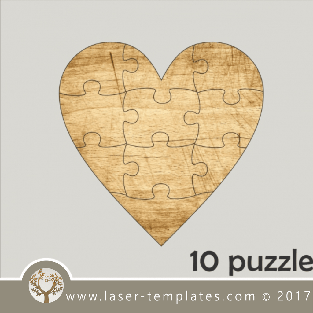18 puzzle template, laser cut heart shape puzzle pattern. Single line ...