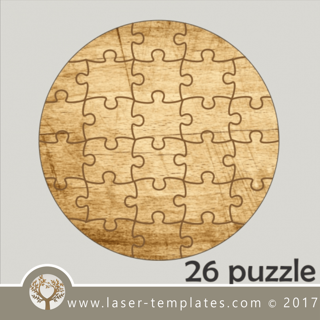 26 puzzle template, laser cut round puzzle pattern. Single line cut design. Online store, free ...