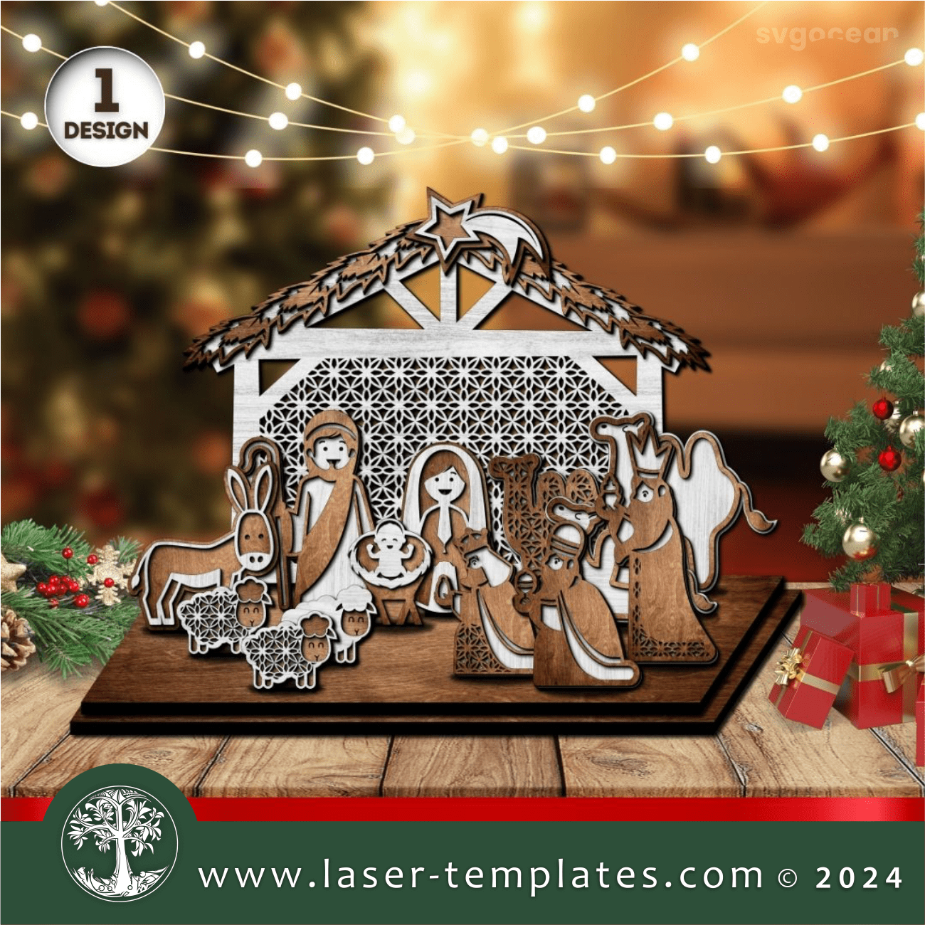 Laser Cut Nativity Scene Pattern Layered Nativity Snow Globe Scene