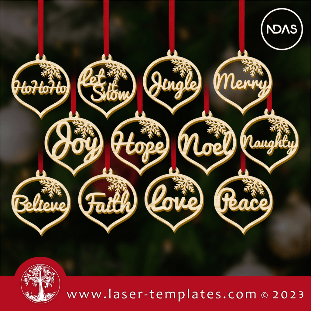 Christmas Word Ornaments, Set of 12 – Laser Ready Templates