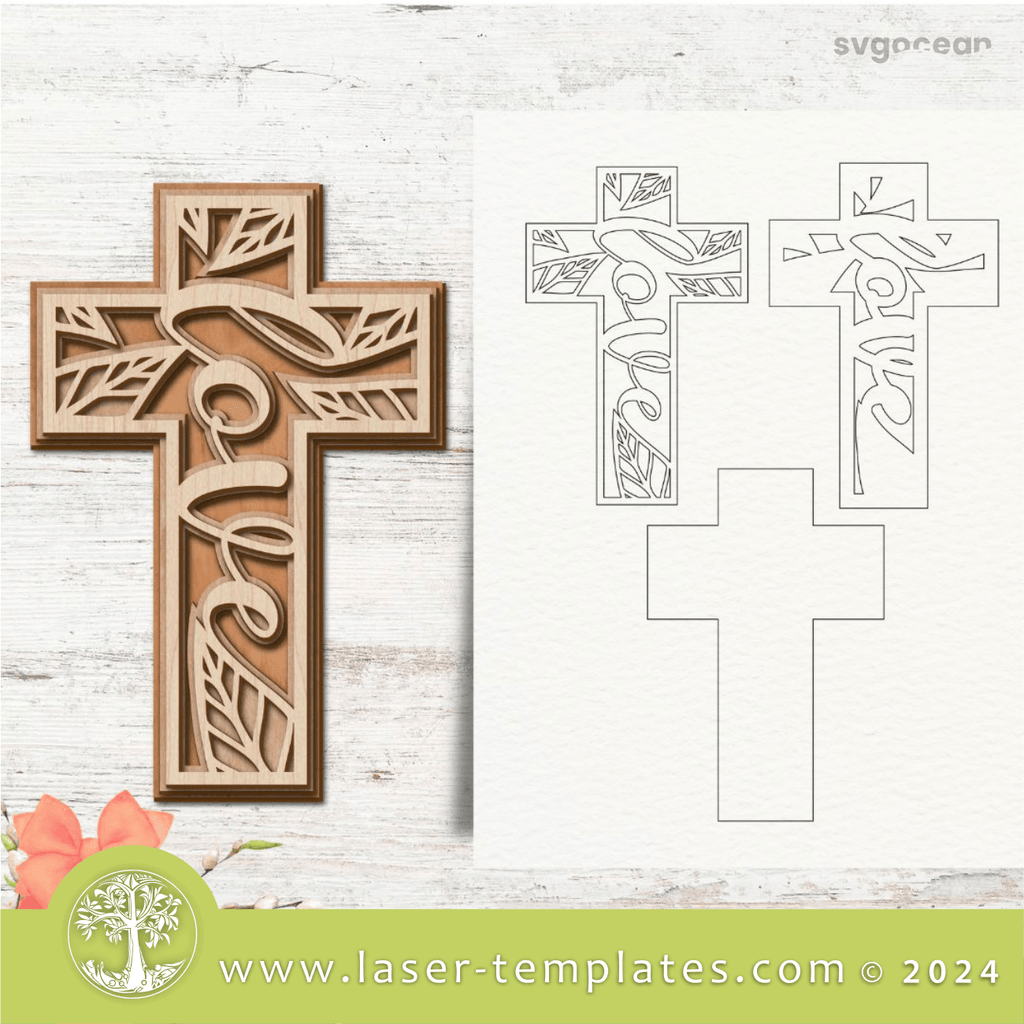 Floral Cross Bundle Set of 3 – Laser Ready Templates