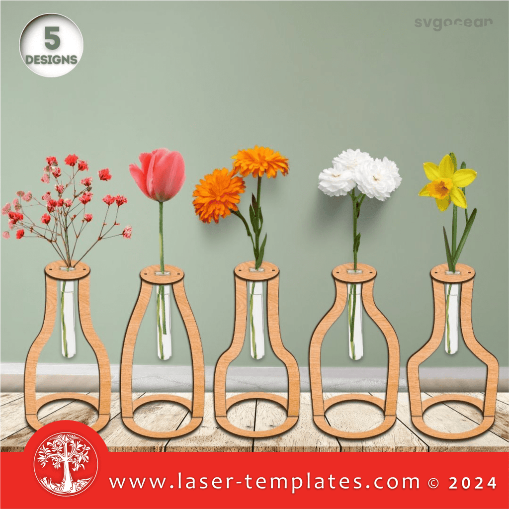 Flower Vases Bundle Set of 5 – Laser Ready Templates