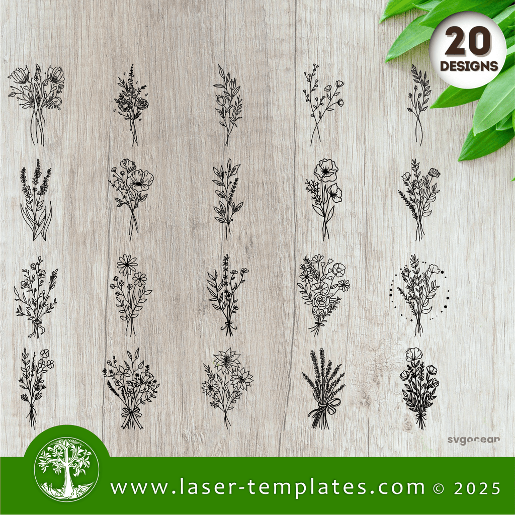 Flowers Engraving Bundle – Laser Ready Templates