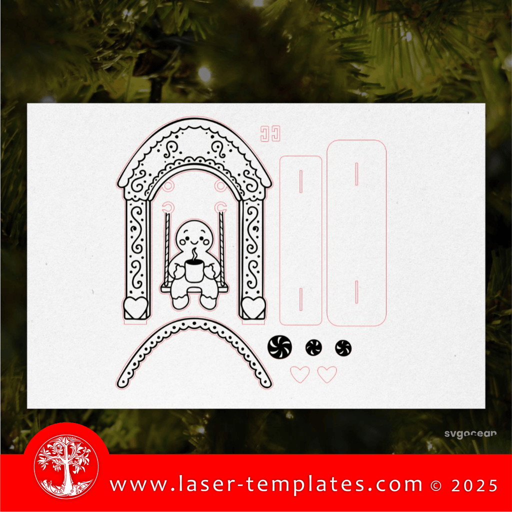 Gingerbread Man on Swing – Laser Ready Templates