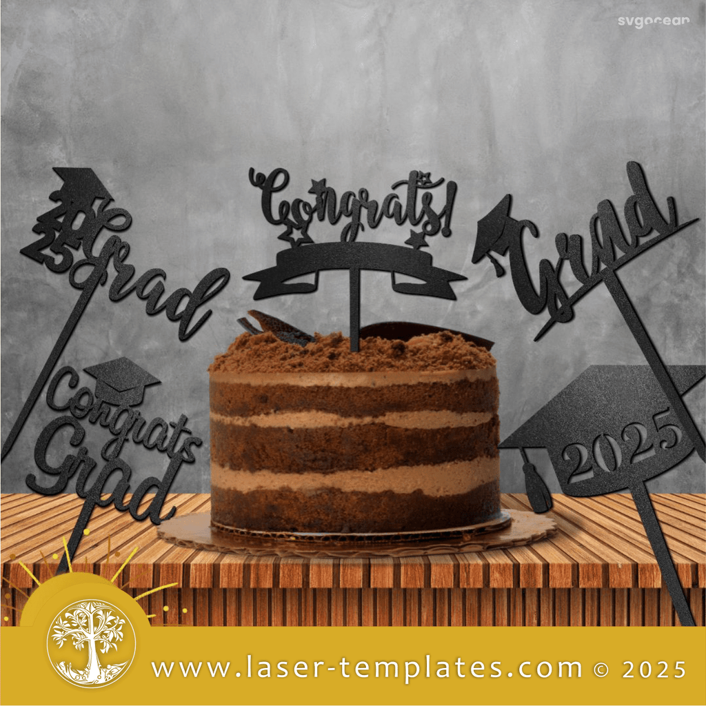 Graduation Cake Topper Bundle – Laser Ready Templates