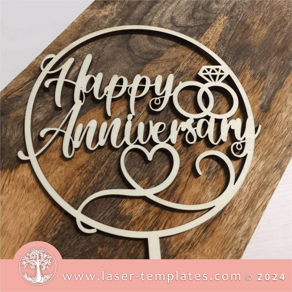 Happy Anniversary with Rings Cake Topper – Laser Ready Templates