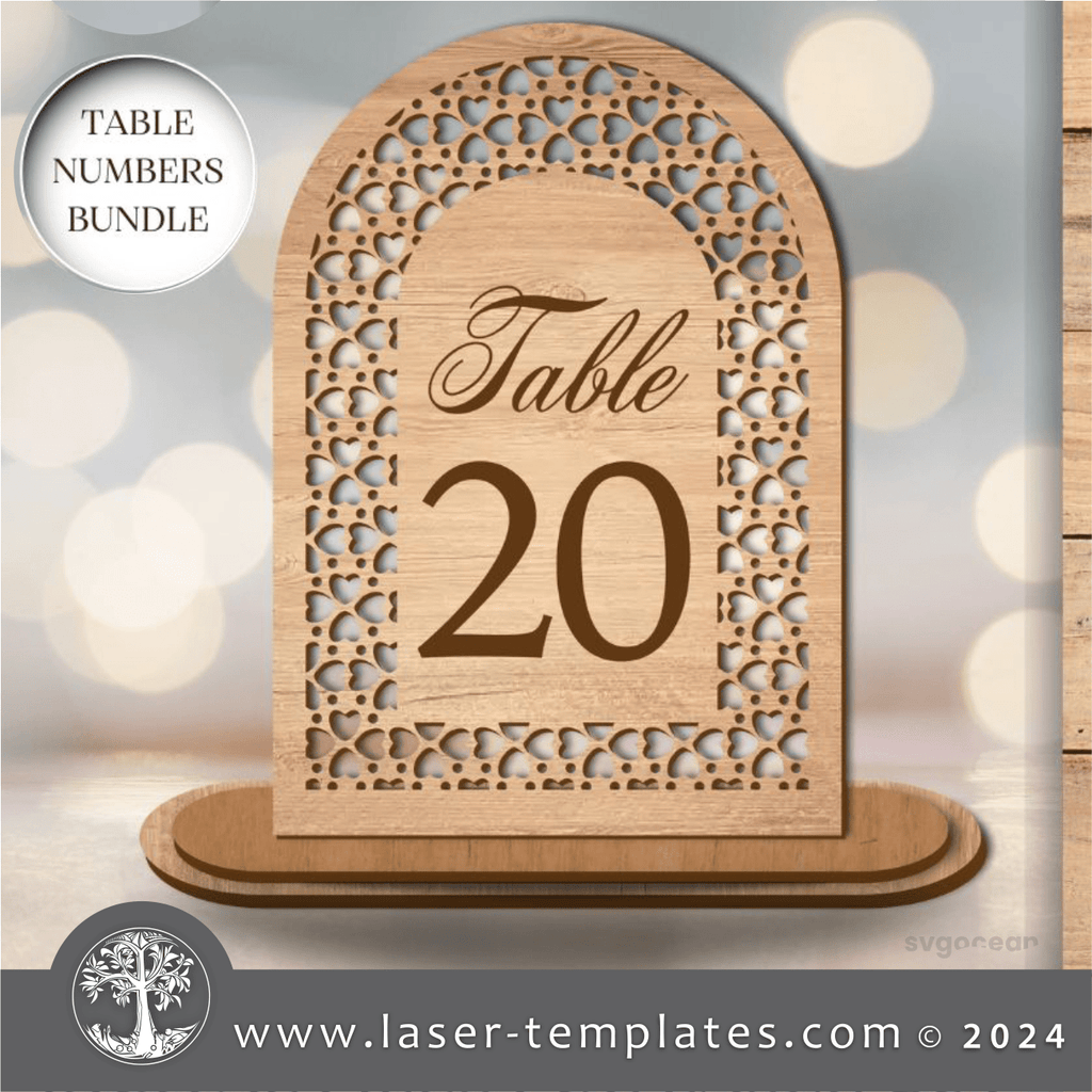 Heart Pattern Arch Table Numbers – Laser Ready Templates