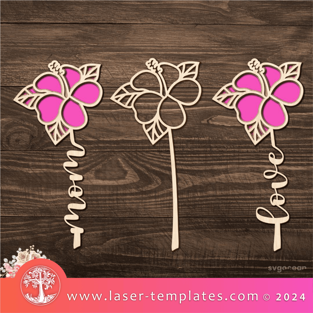 Hibiscus Word Flowers – Laser Ready Templates