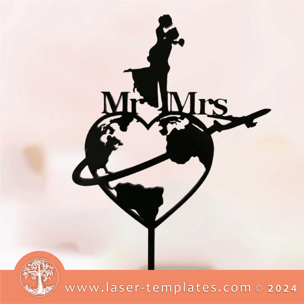 Mr Mrs World Heart Cake Topper – Laser Ready Templates