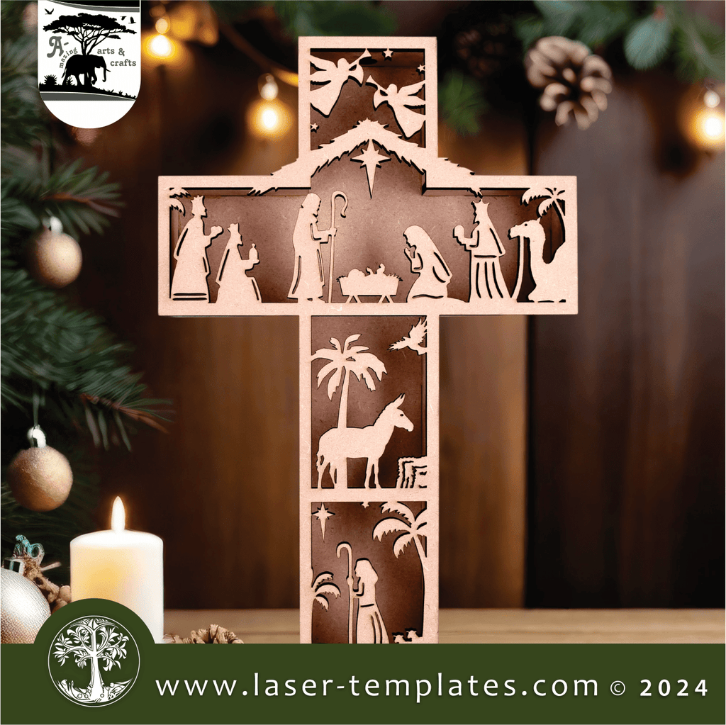 Nativity Scene Cross – Laser Ready Templates