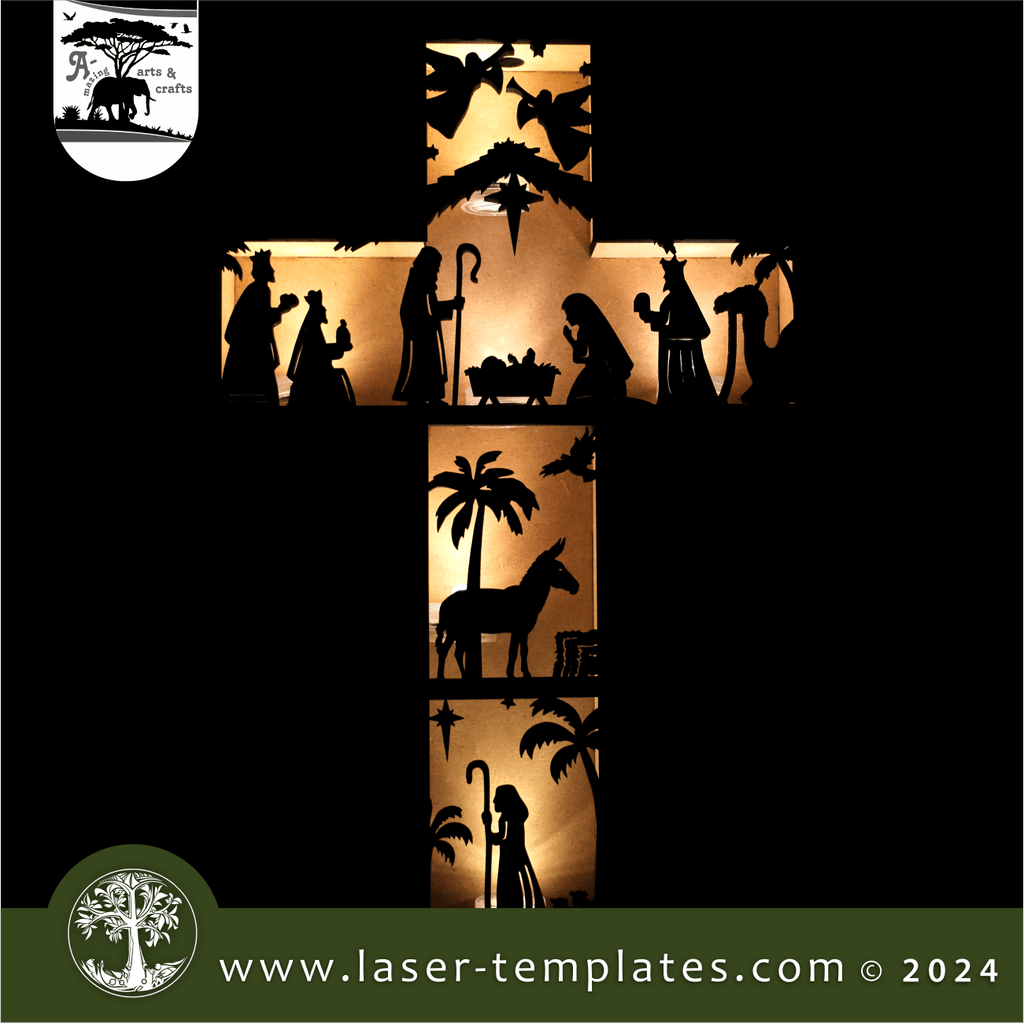 Nativity Scene Cross – Laser Ready Templates