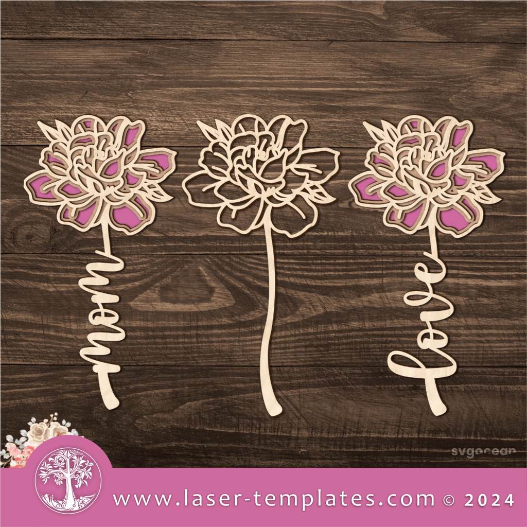 Peony Word Flowers – Laser Ready Templates