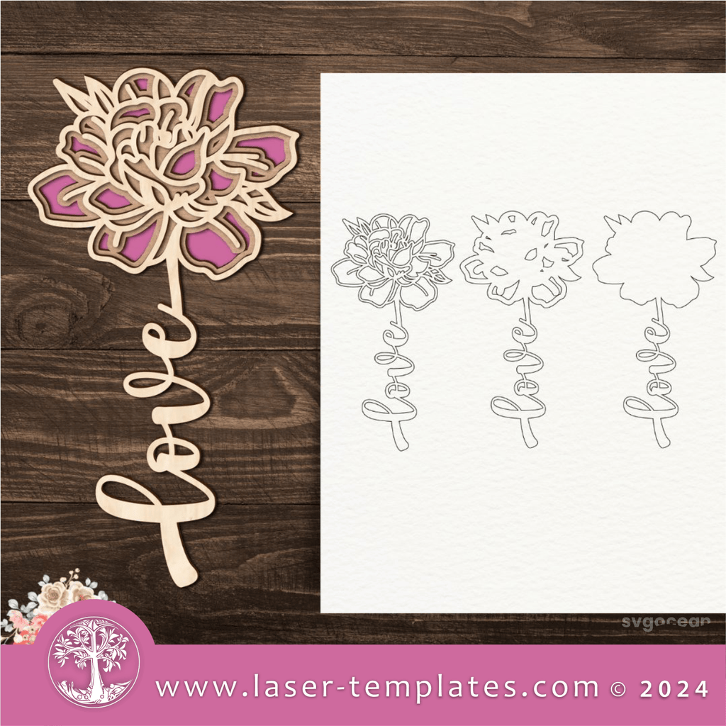 Peony Word Flowers – Laser Ready Templates