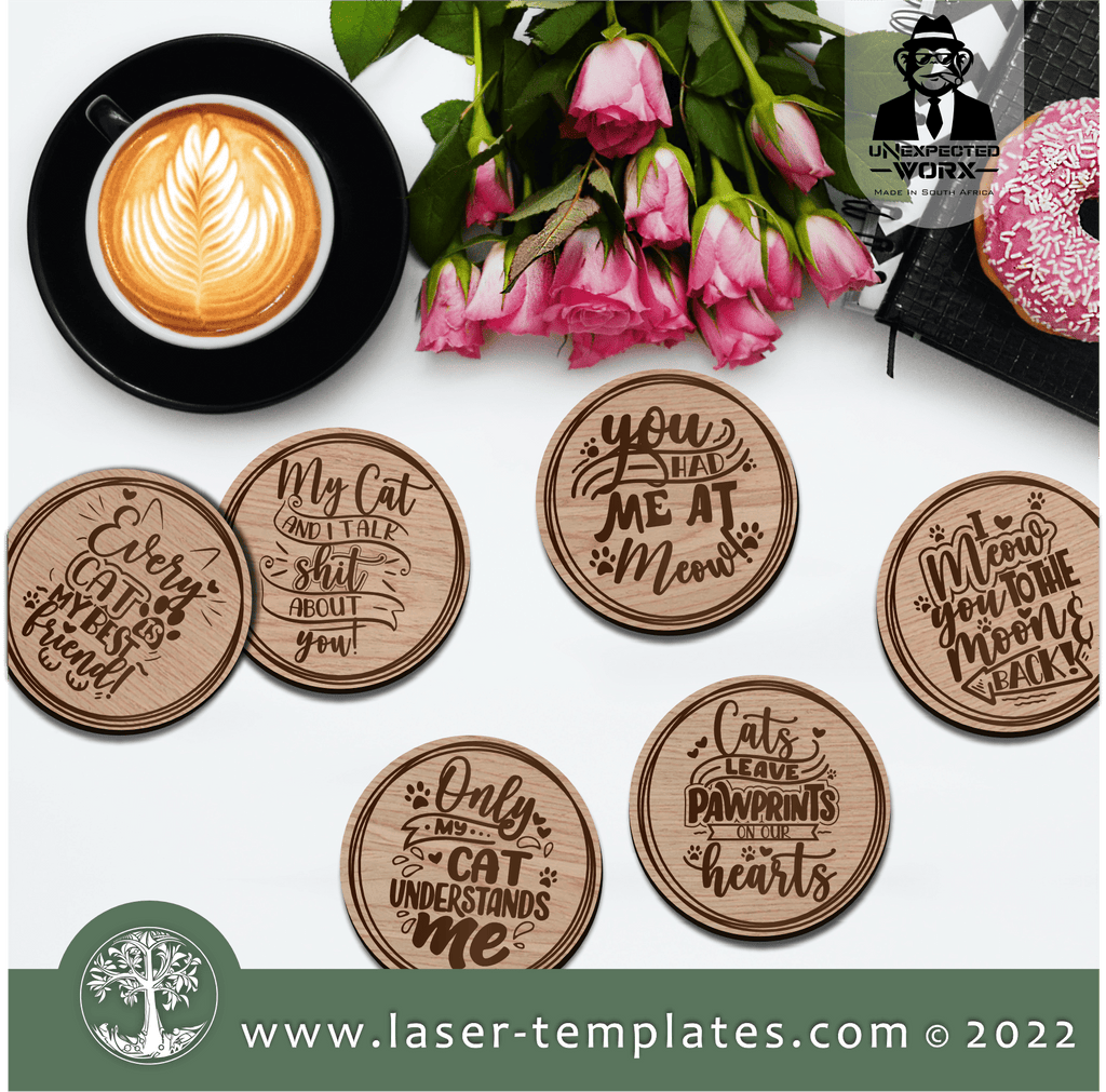 Purrfect Cat Coasters – Laser Ready Templates