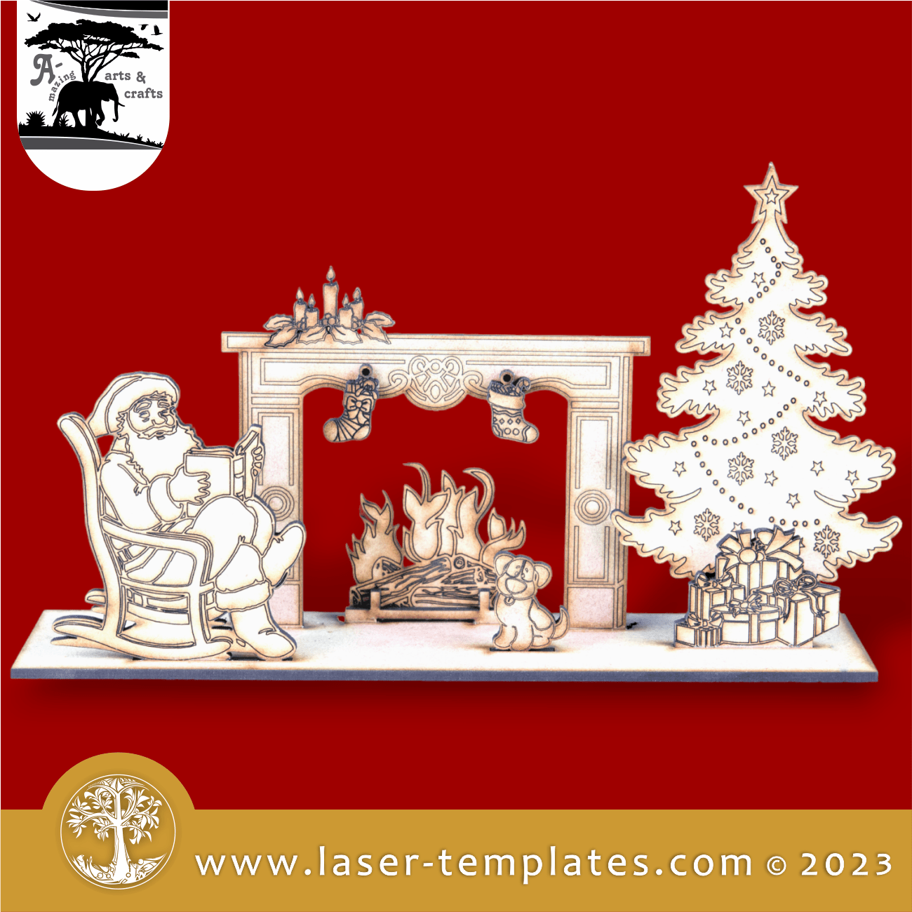 Santa by the Fireplace – Laser Ready Templates
