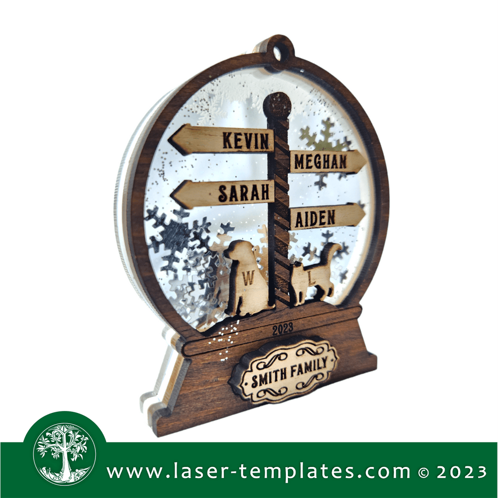 Snow Globe Family Shaker Ornament – Laser Ready Templates