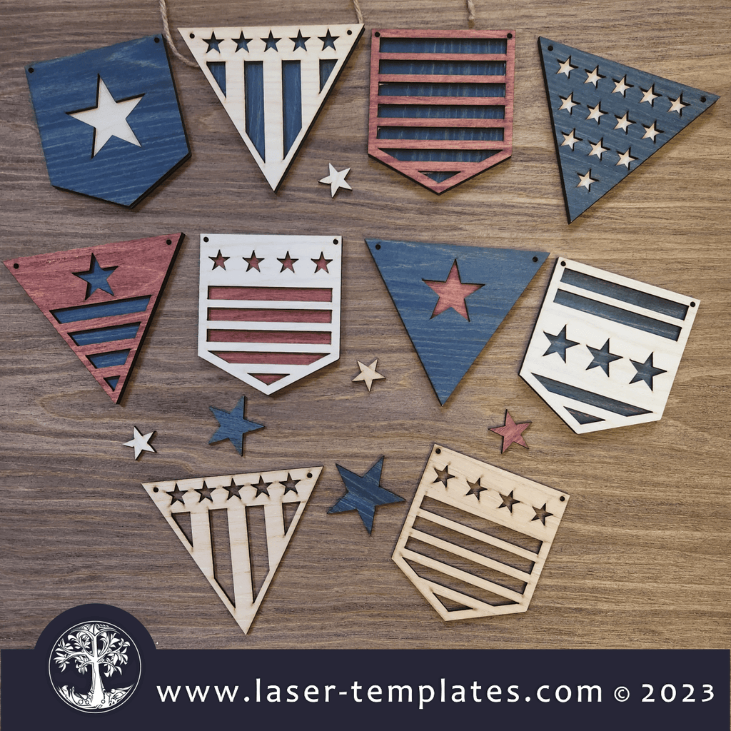 Stars and Stripes Bunting Flags Bundle – Laser Ready Templates