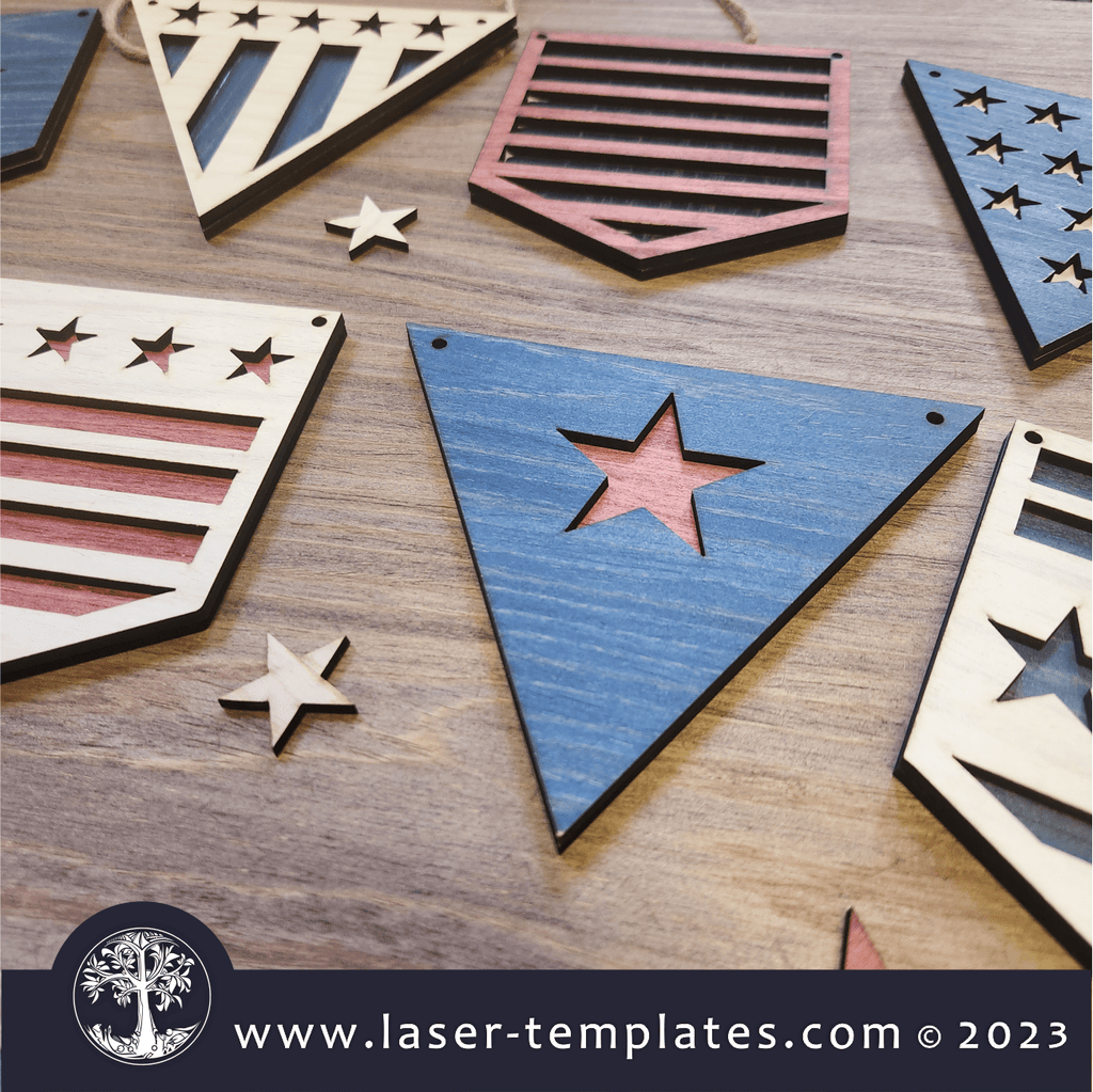 Stars and Stripes Bunting Flags Bundle – Laser Ready Templates