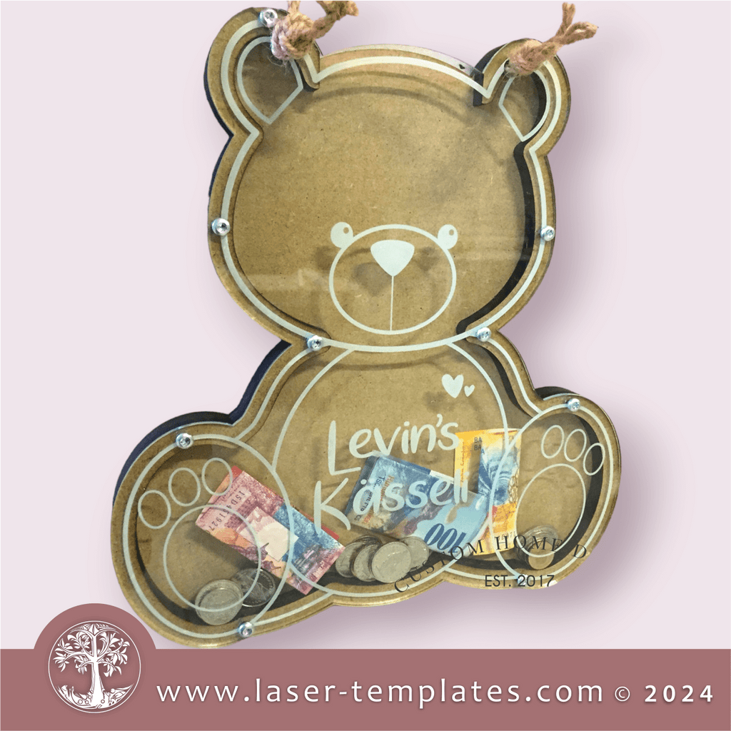 Teddy Bear Piggy Bank – Laser Ready Templates