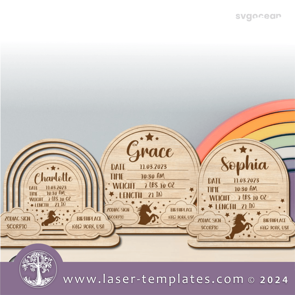 Unicorn Birth Stats Signs – Laser Ready Templates