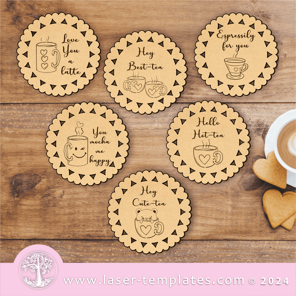 Valentine's Day Coasters - Set of 6 – Laser Ready Templates