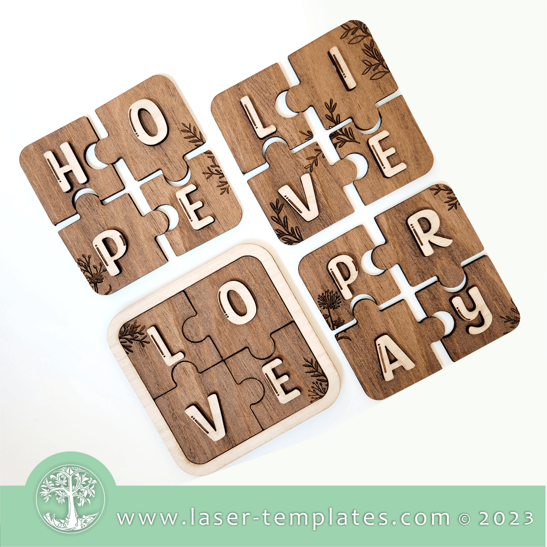 20 puzzle template, laser cut pattern. Single line cut design. Online ...