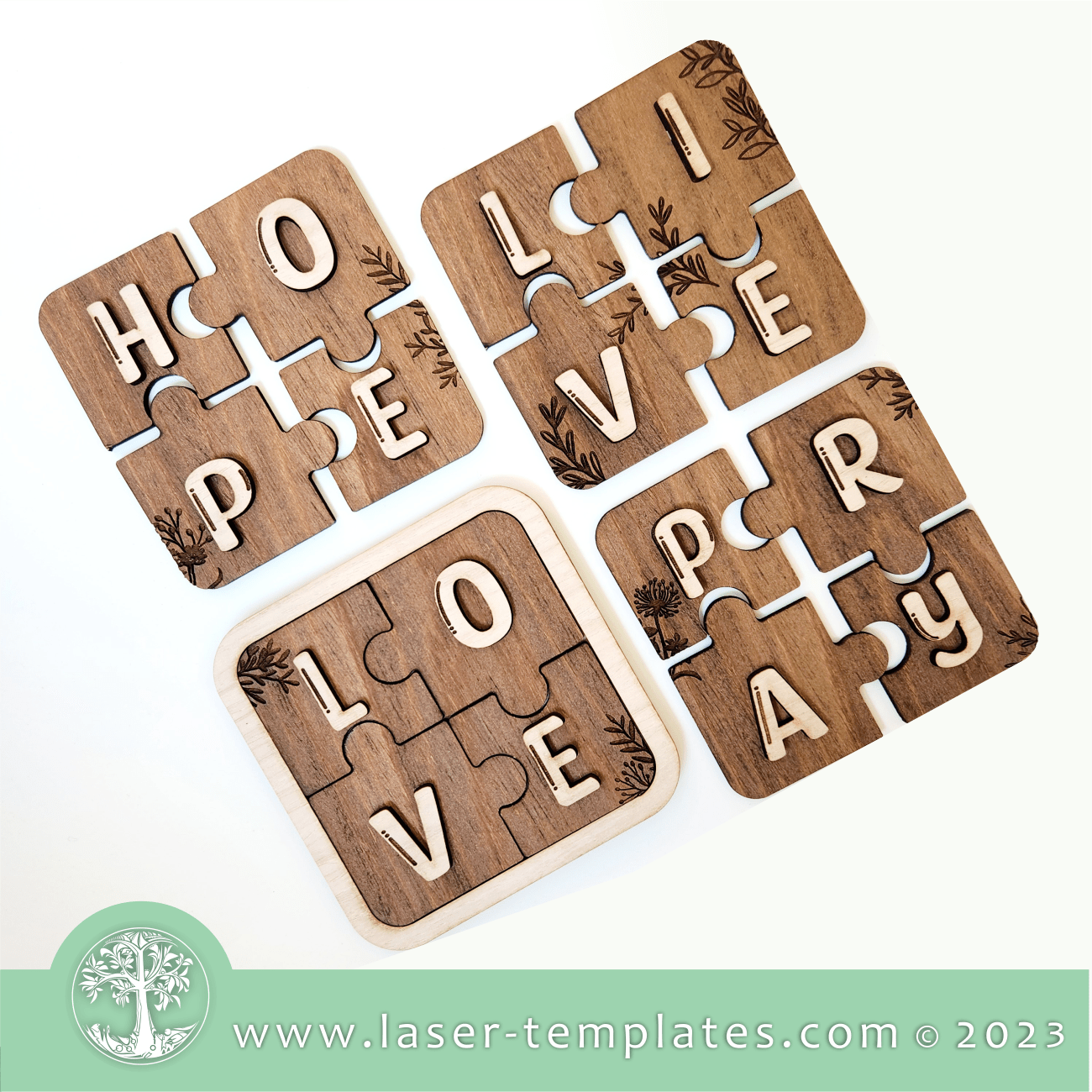 20 puzzle template, laser cut pattern. Single line cut design. Online ...