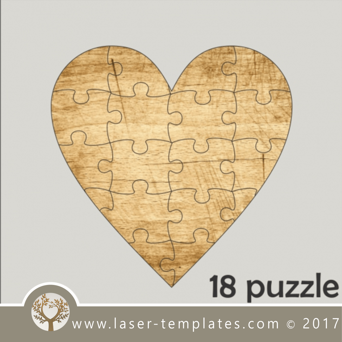 18 puzzle template, laser cut heart shape puzzle pattern. Single line ...