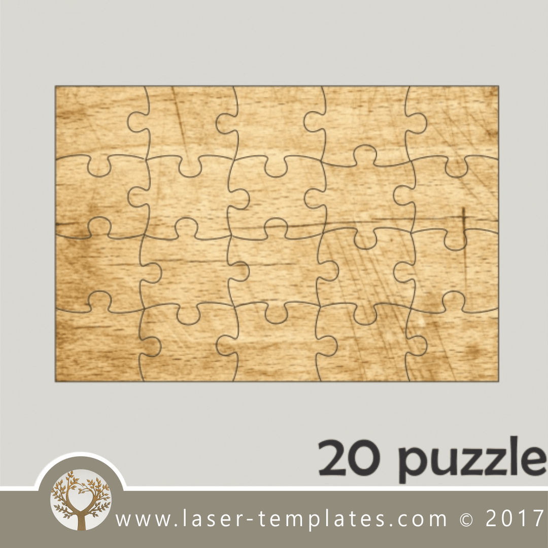 20 puzzle template, laser cut pattern. Single line cut design. Online ...