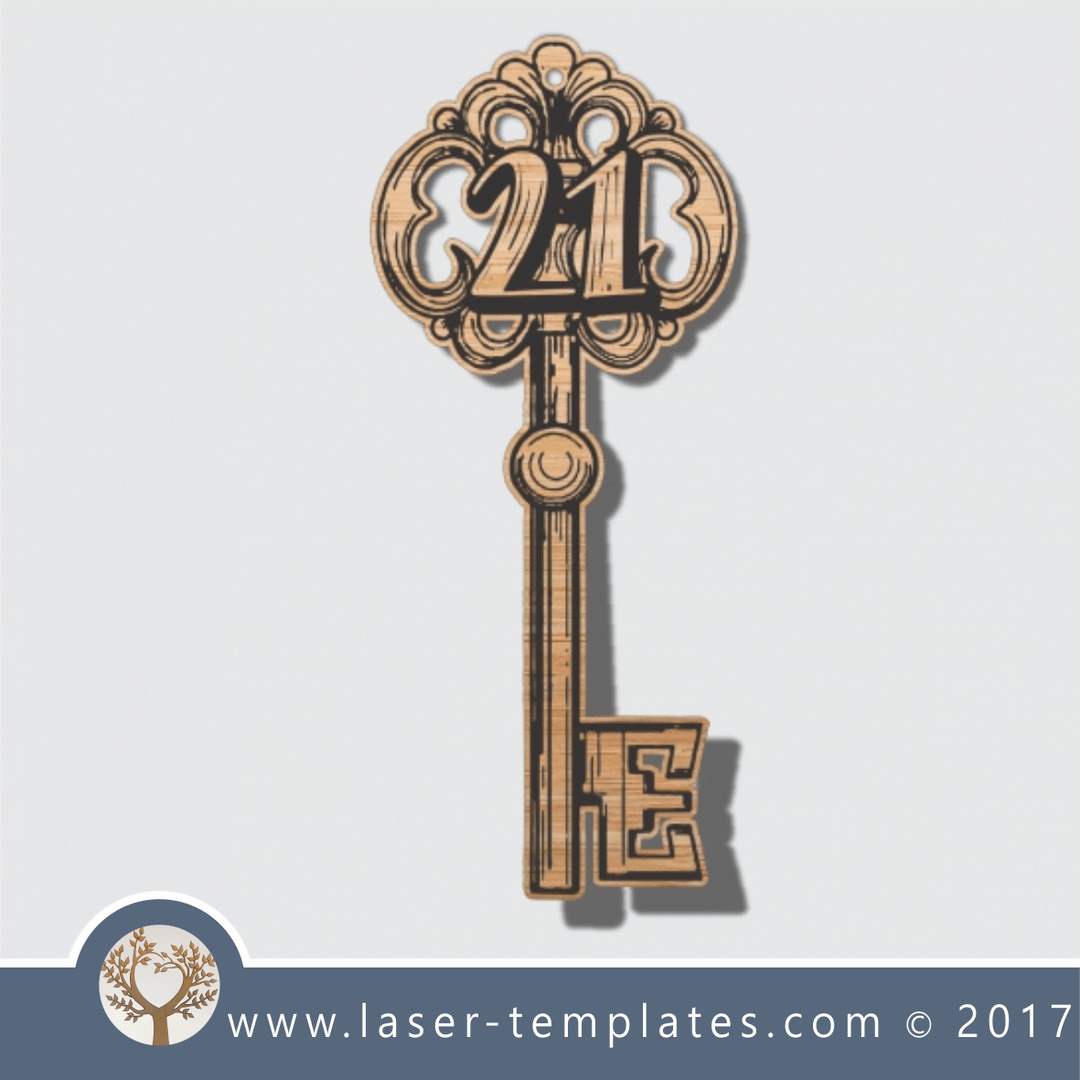 21st key template, wooden laser cut key. Online store download. – Laser ...