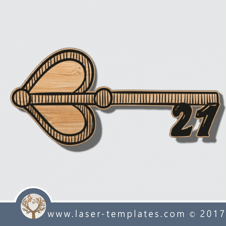 21st key template, wooden laser cut key. Online store download. – Laser ...