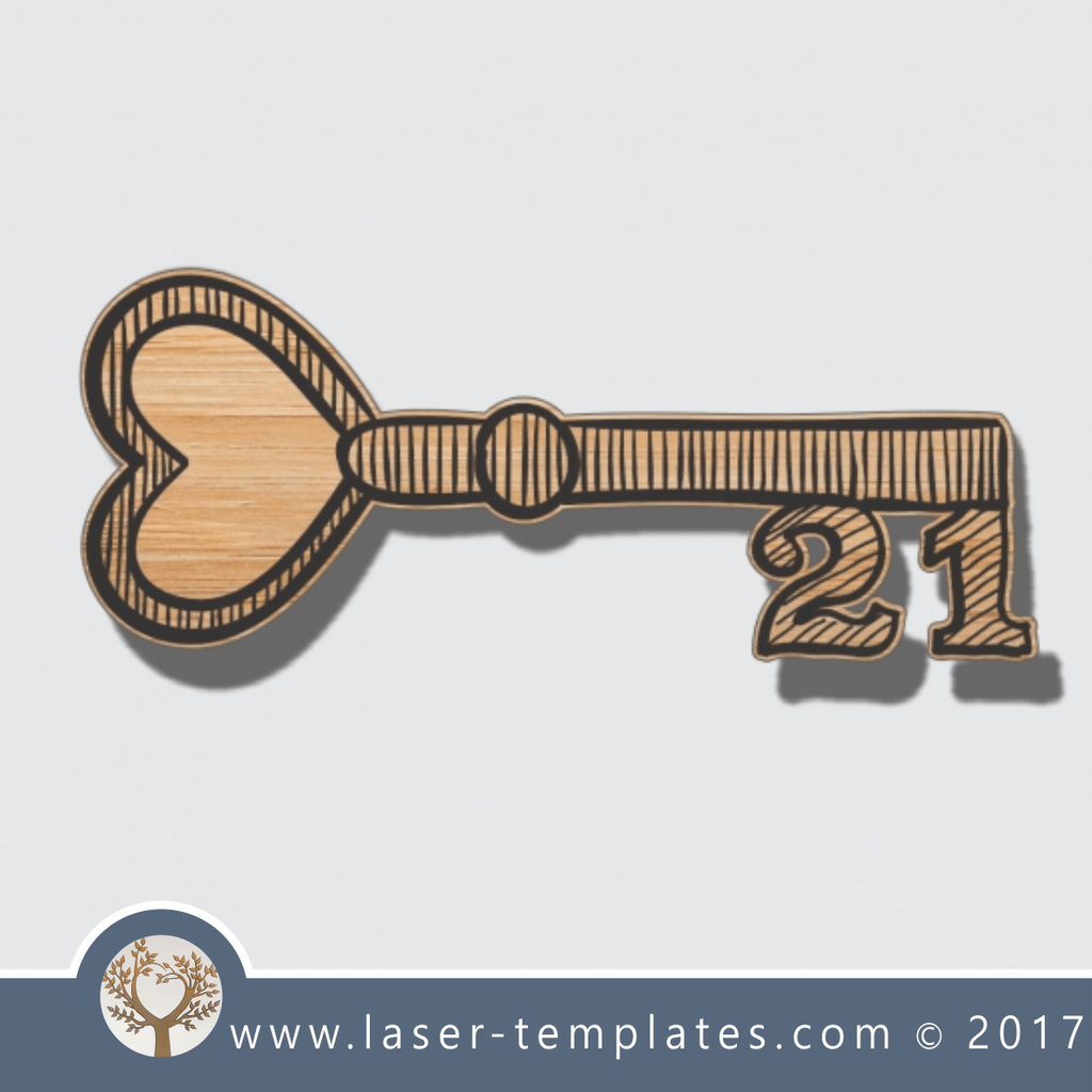 21st key template, wooden laser cut key. Online store download. – Laser ...