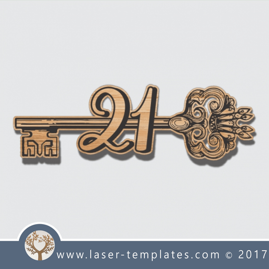 21st key template, wooden laser cut key. Online store download. – Laser ...