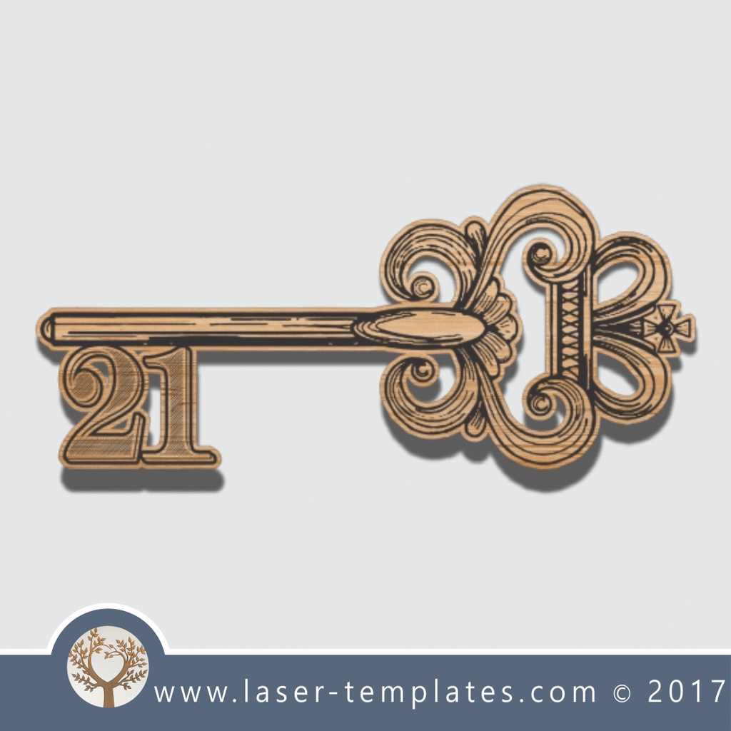 21st key template, wooden laser cut key. Online store download. – Laser ...