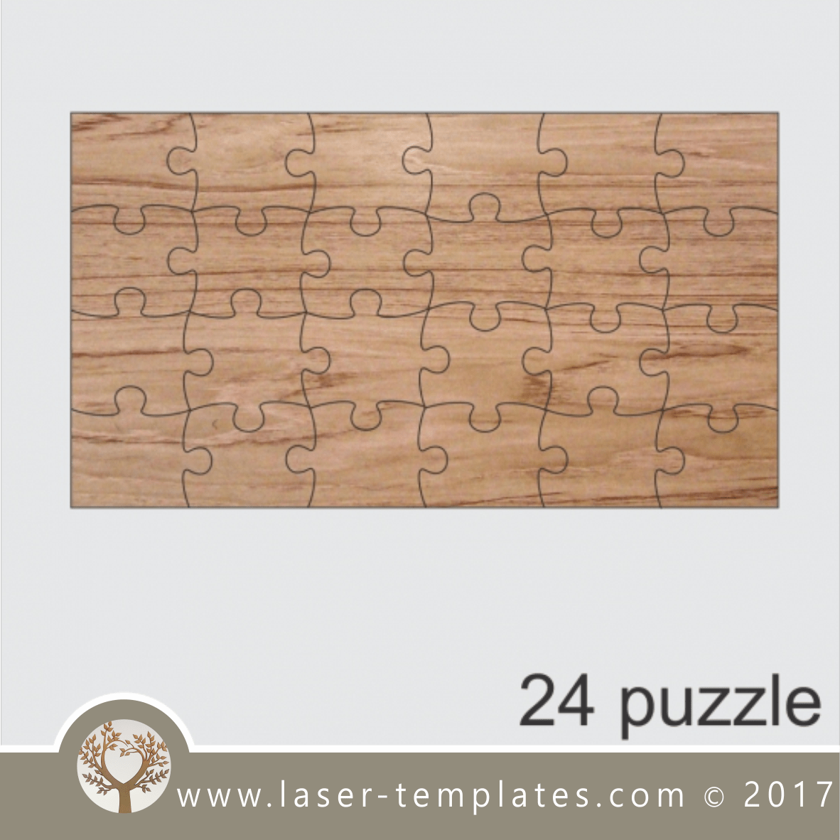 24 puzzle template, laser cut pattern. Single line cut design. Online ...