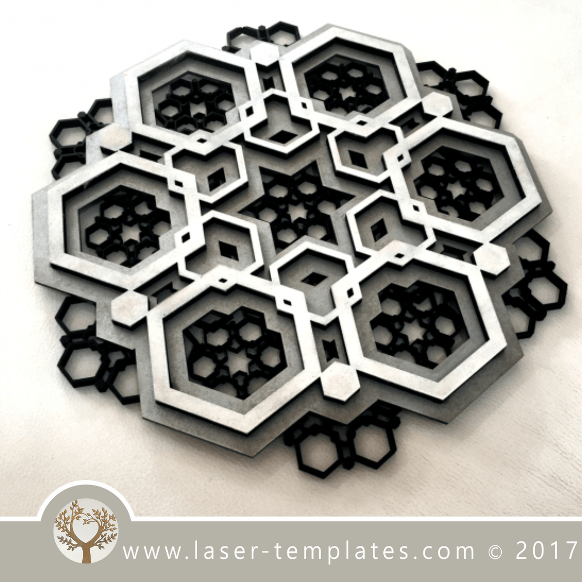 Hexagon Laser cut template. 3 Layers design pattern, online store ...
