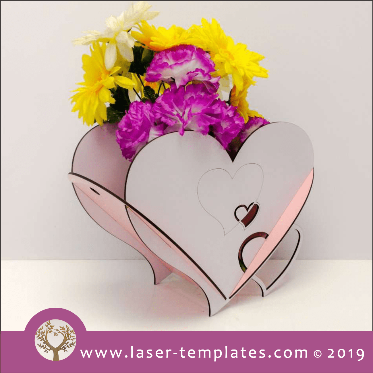Laser cut template for 3D 3mm Heart Shapes Flower Pot – Laser Ready ...