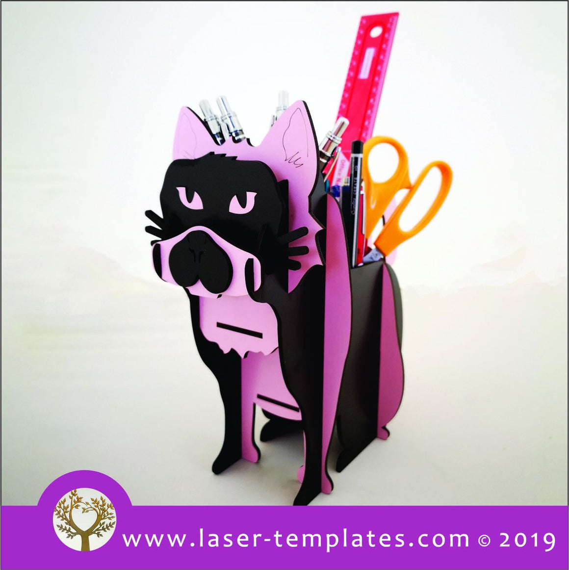 Laser cut template for 3D Cat Stationary Holder – Laser Ready Templates