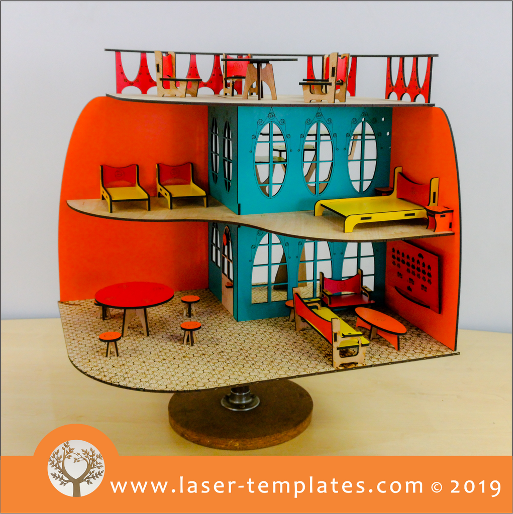 Laser cut template for 3D Open Wall Doll House with Furniture - Basic ...