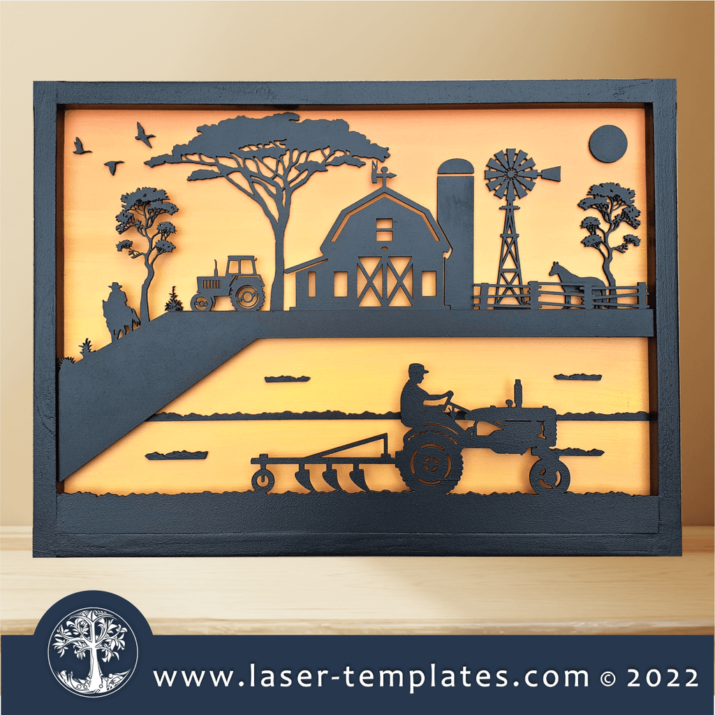 3D Wall Art - Farm with tractor – Laser Ready Templates
