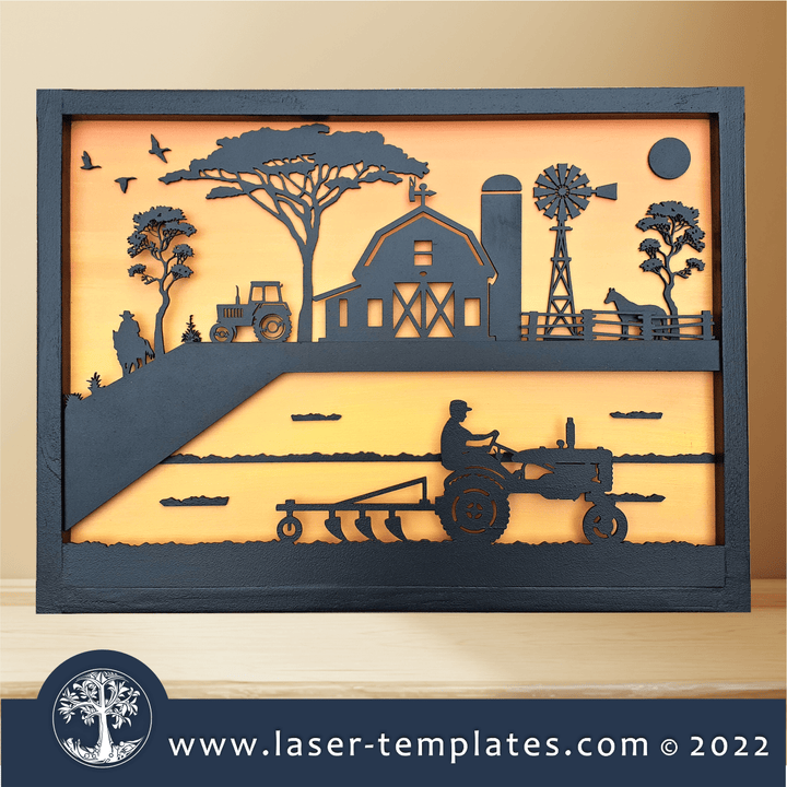 3D Wall Art - Farm with tractor – Laser Ready Templates