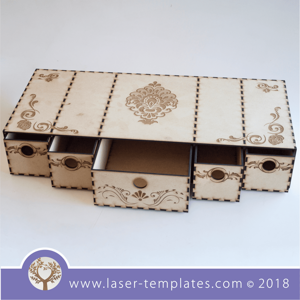 5 Draw wooden box template, laser cut online design store – Laser Ready ...