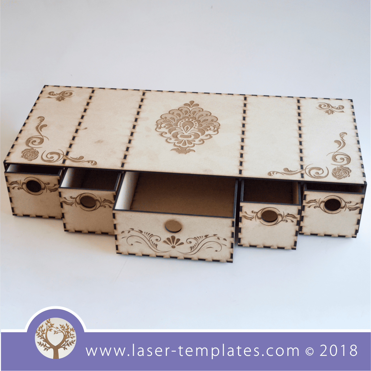 5 Draw wooden box template, laser cut online design store – Laser Ready ...