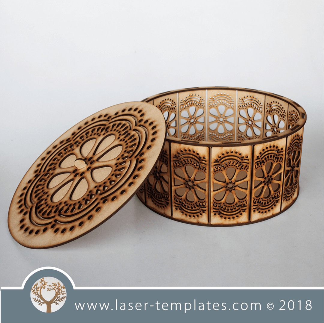Laser template - 3mm Large Round Box with floral detail – Laser Ready ...
