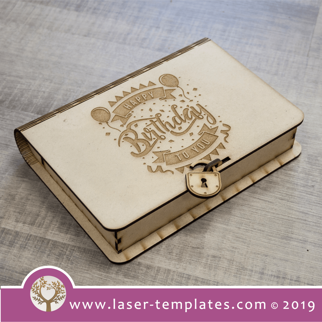 Laser cut template - 3mm Living hinge Birthday box with lock – Laser ...
