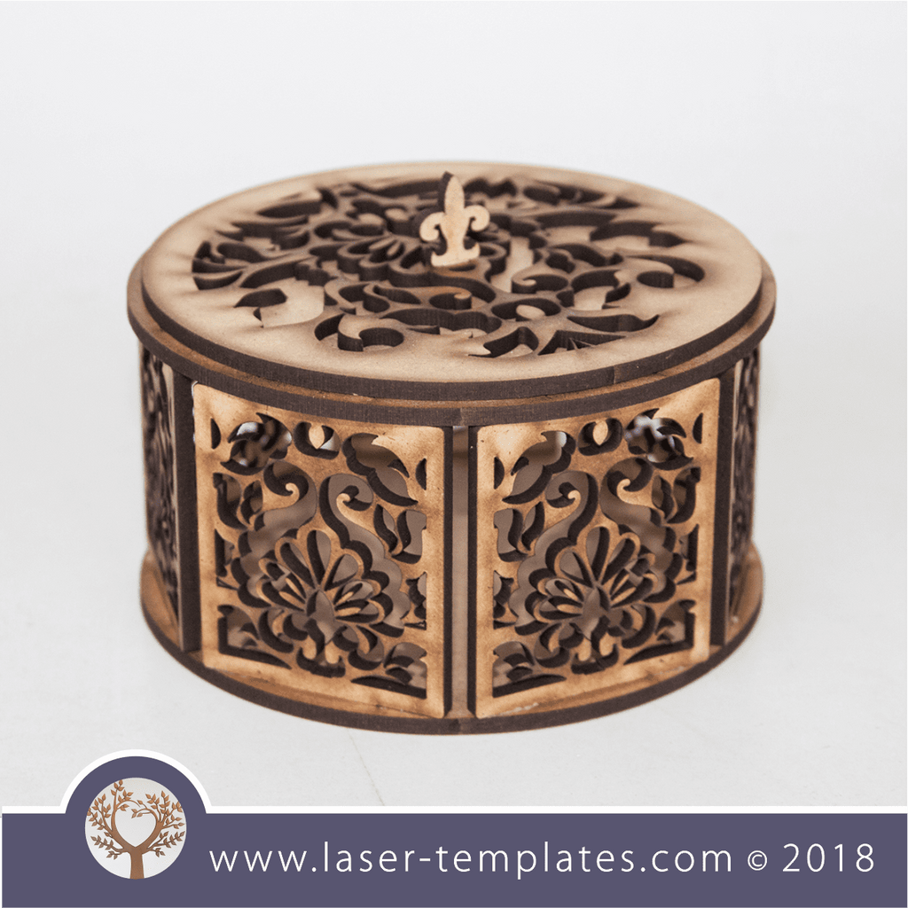 Laser template - 3mm Large Round Box with damask detail – Laser Ready ...