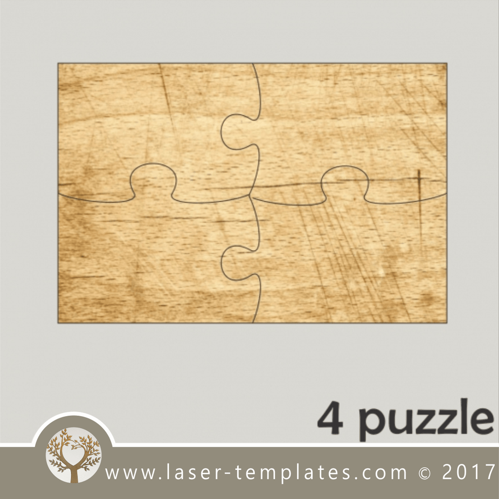 4 puzzle template, laser cut pattern. Single line cut design. Online ...