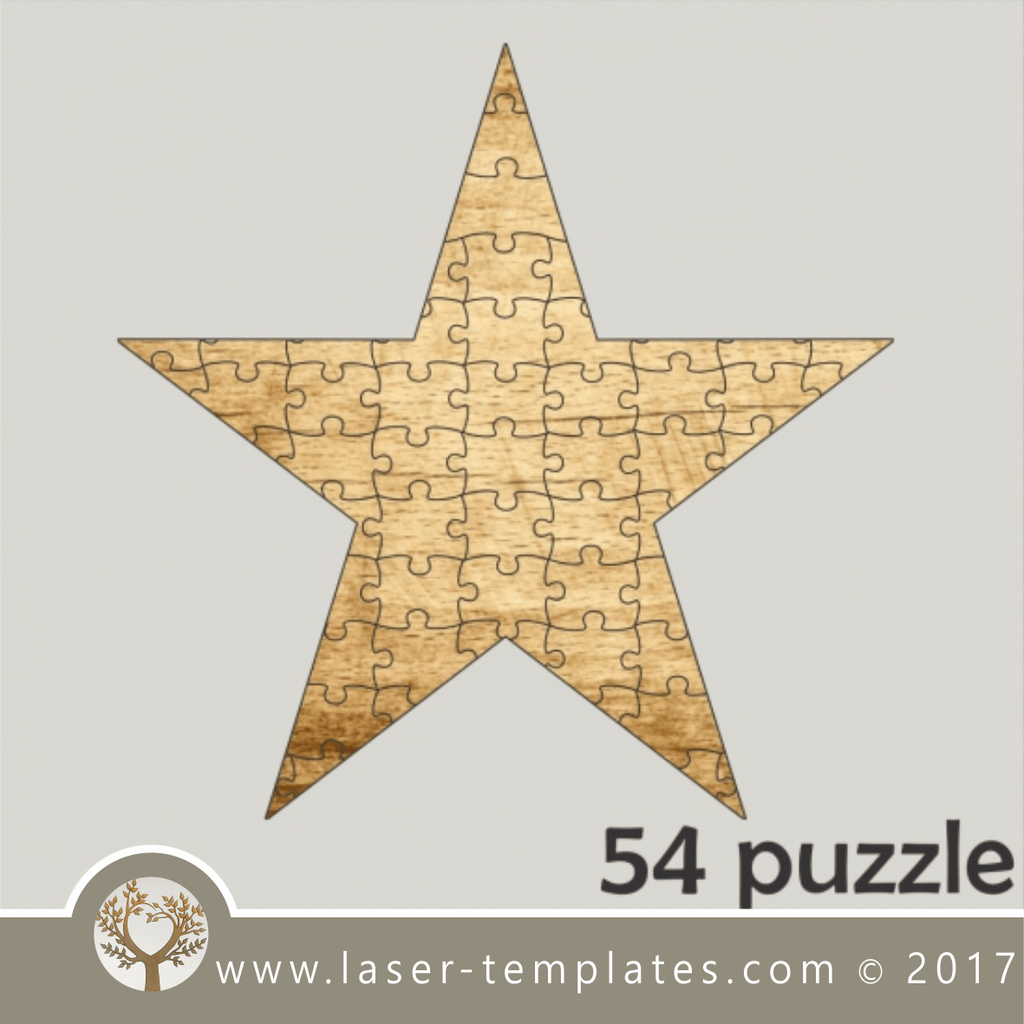 54 puzzle template, laser cut star shaped puzzle pattern. Single line ...
