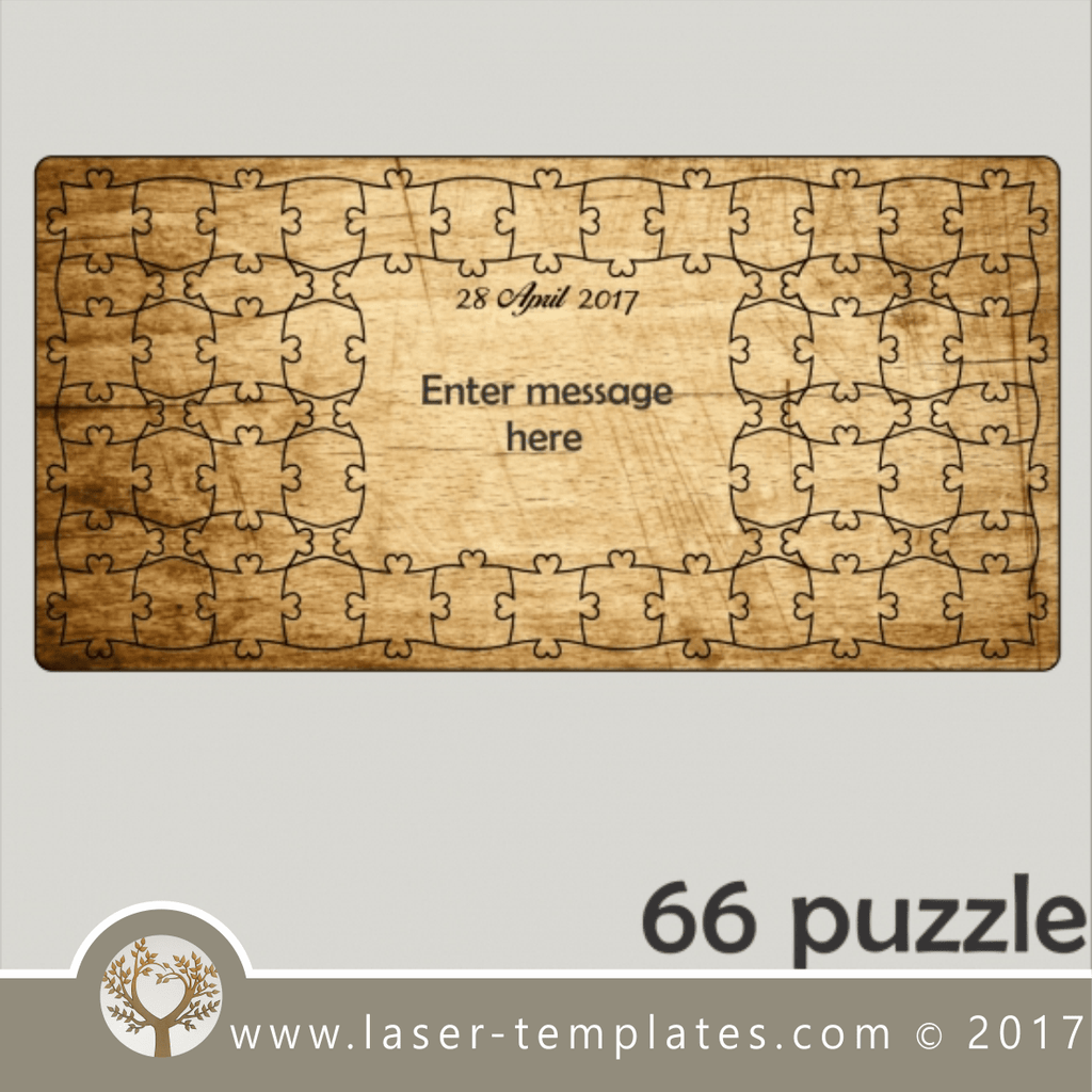 66 heart puzzle template, laser cut puzzle pattern. Single line cut ...